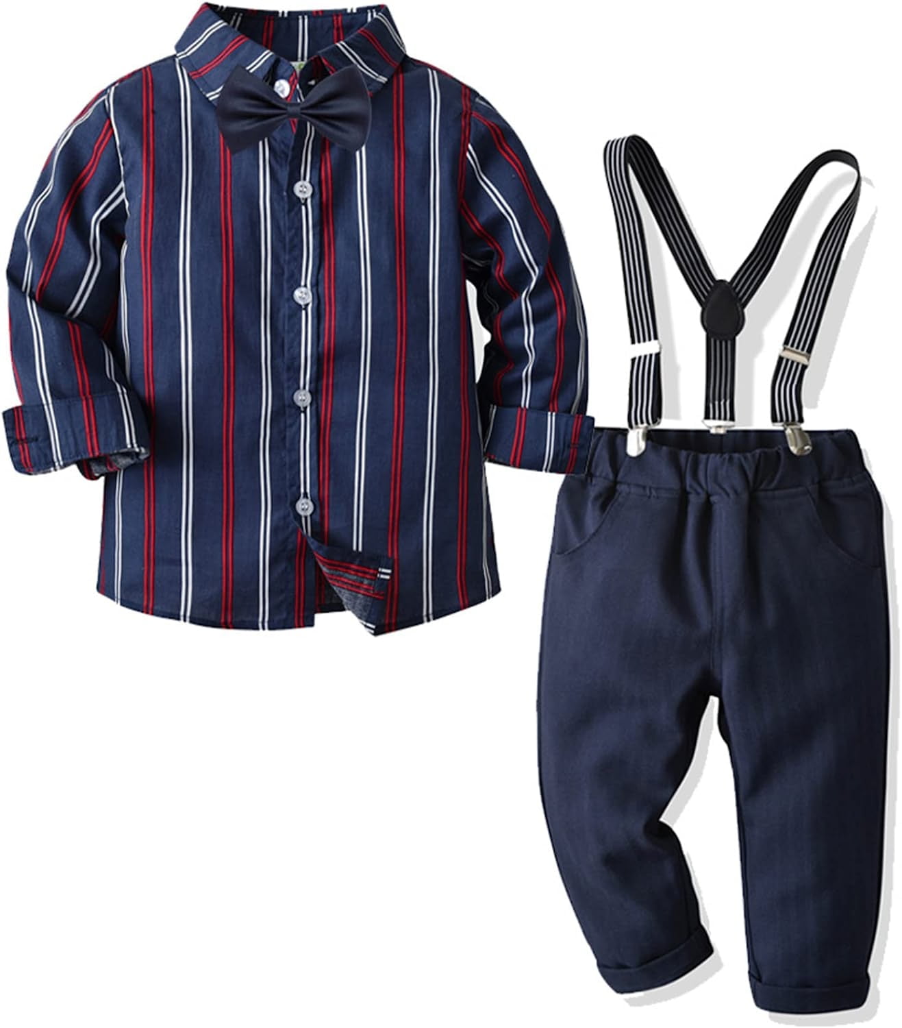 Baby Boys Gentleman Outfit Suits Long Sleeve Bowtie Overall Suspender ...