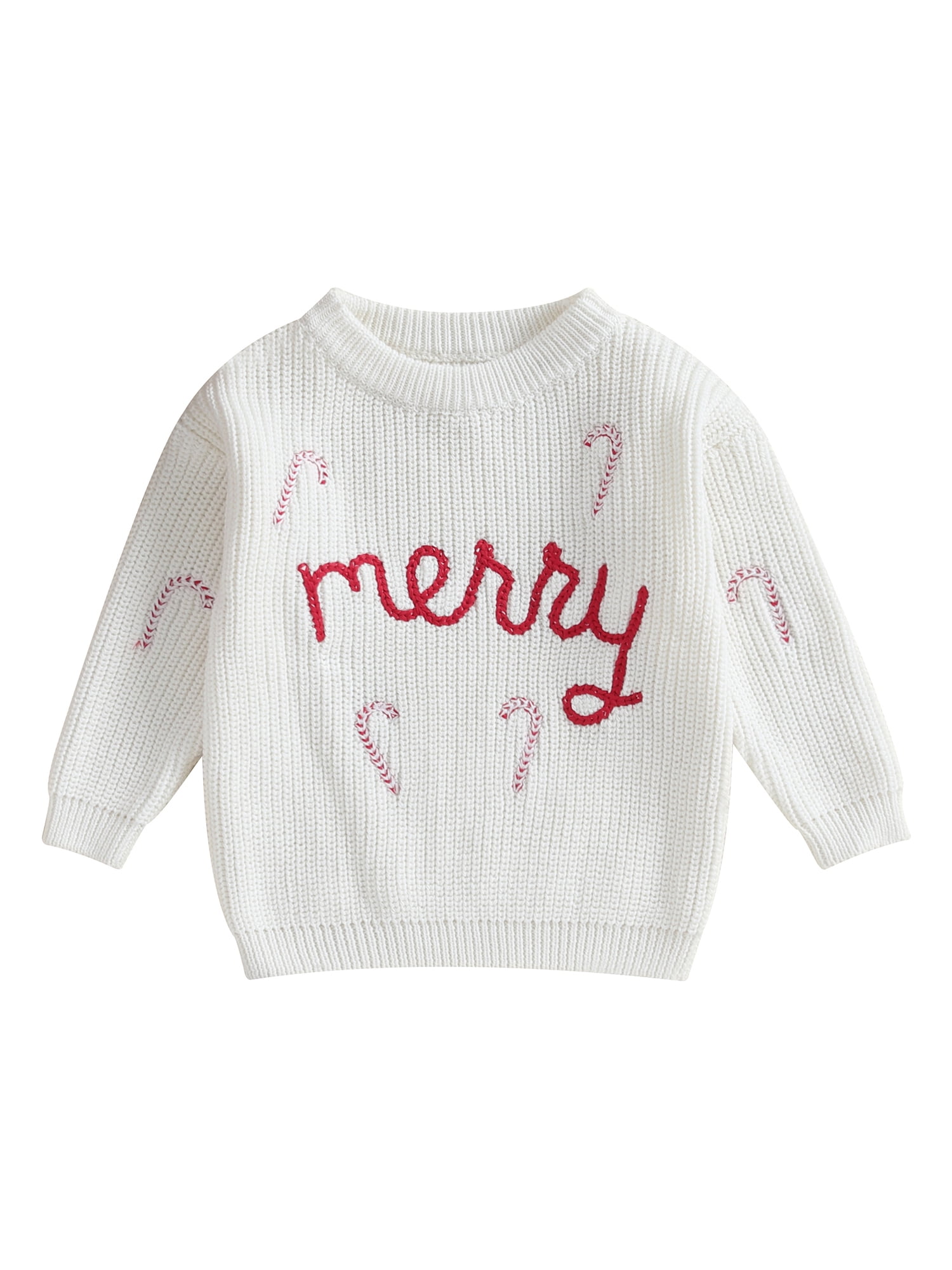 Baby Boys Girls Christmas Sweaters Cute Candy Cane Embroidery Long ...