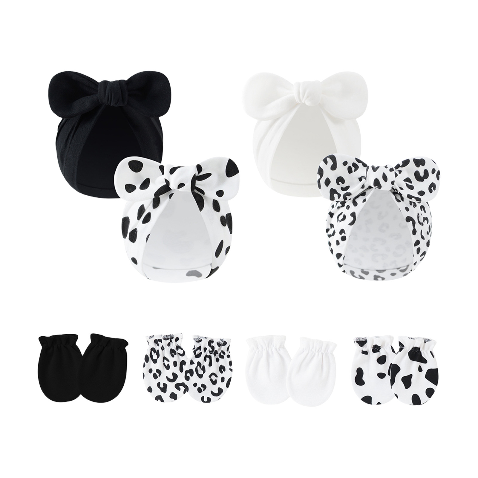 Baby Boys Girls Cotton Bonnet Hat & Mittens, 4 Set Scratch Protections ...