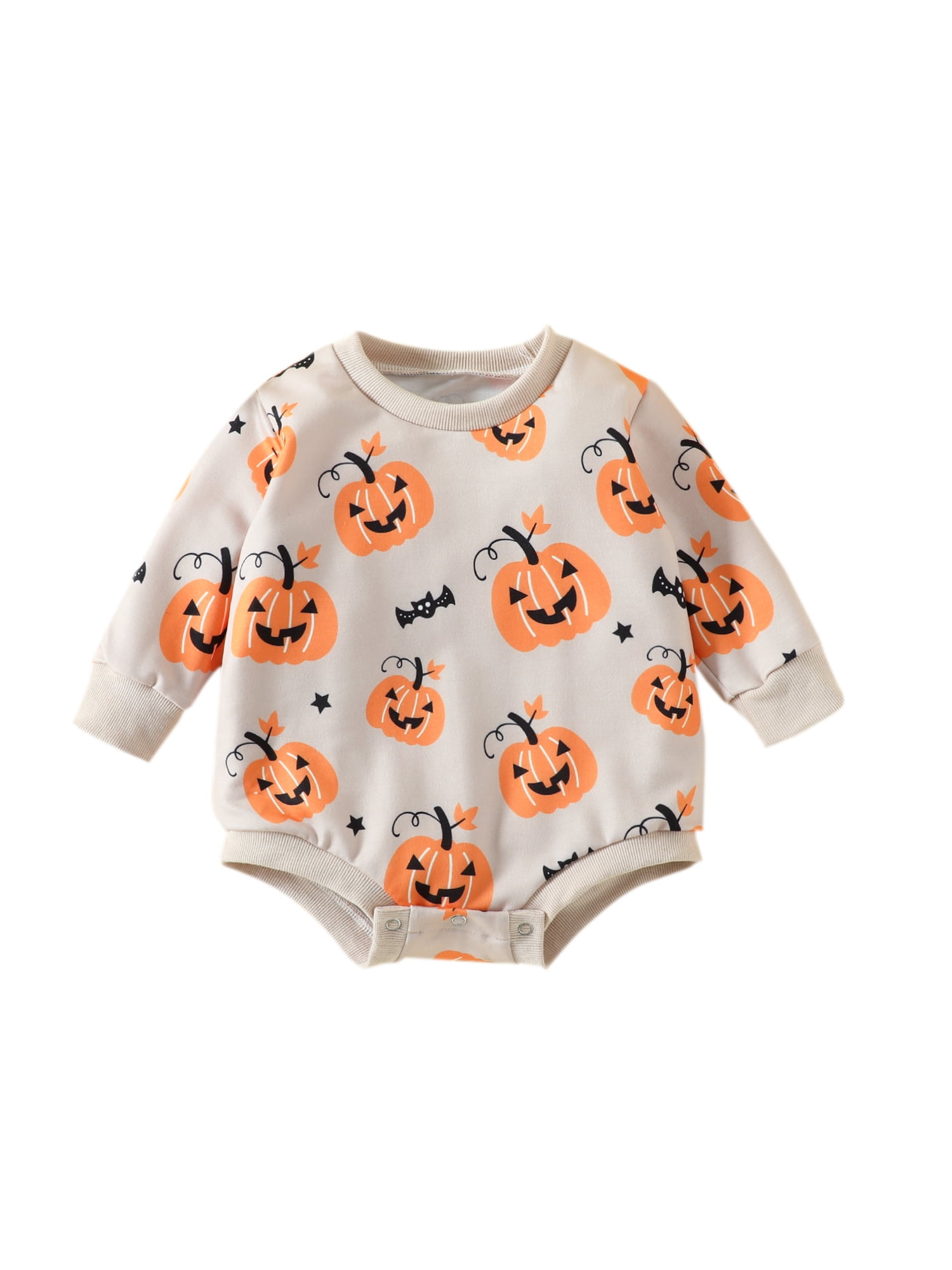 Baby Boys Girls Halloween Clothes Romper Pumpkin Letter Print Long Sleeve Crew Neck Jumpsuit ...