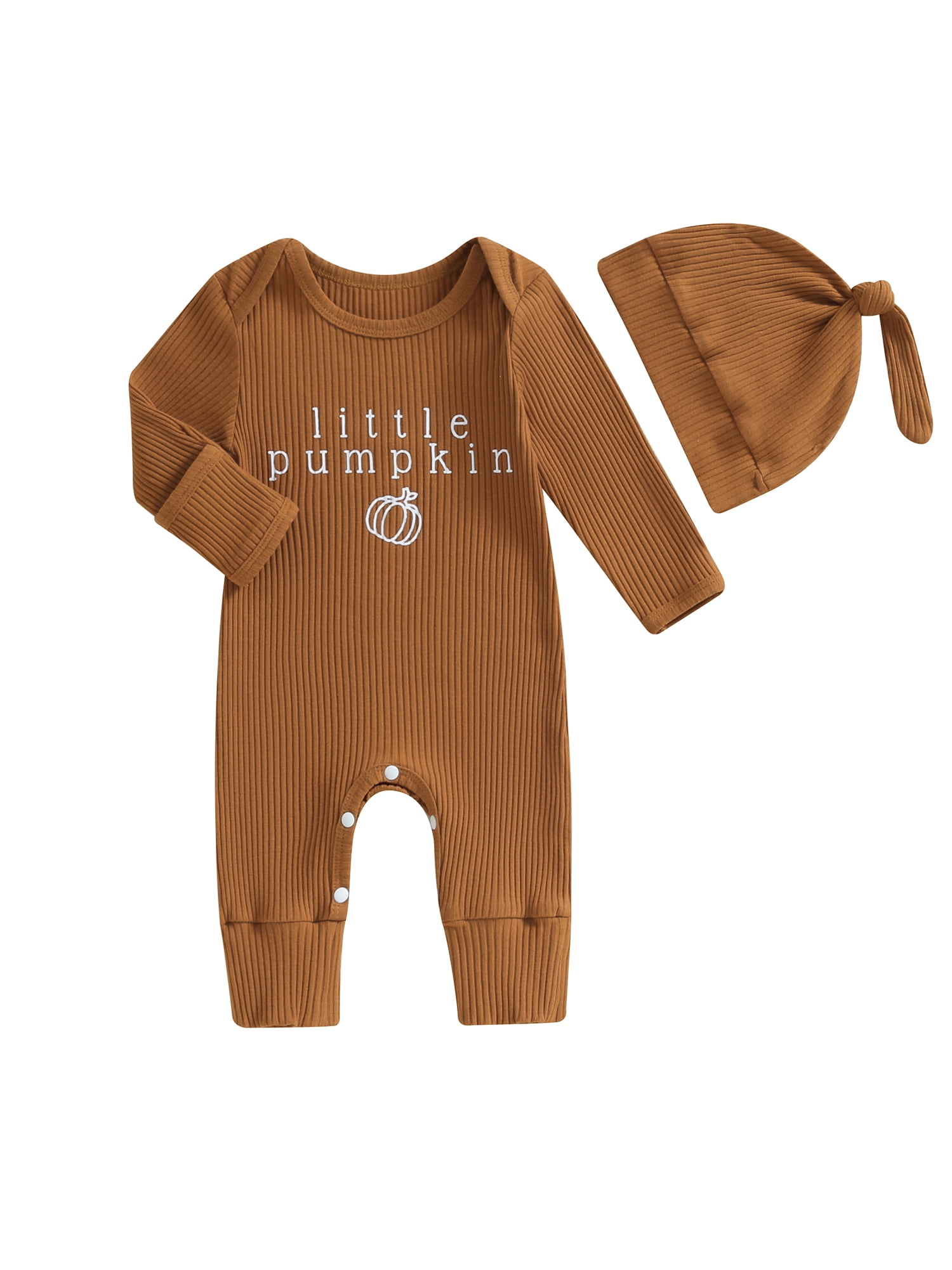 Baby Boys Girls Halloween Rompers Letter Pumpkin/Ghost Print Ribbed Long Sleeve Bodysuits with ...