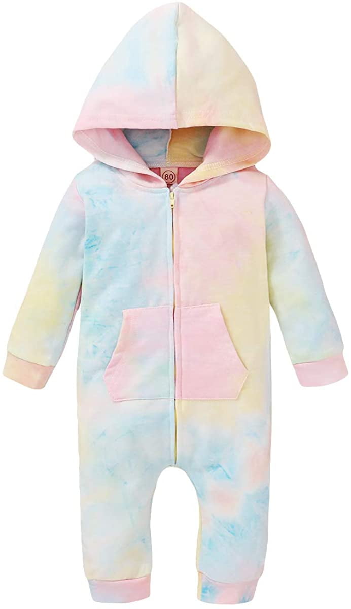 Baby Boys Girls Hooded Jumpsuit Tie Dye Long Sleeve Romper Footless One Piece Pajamas Outfits ...