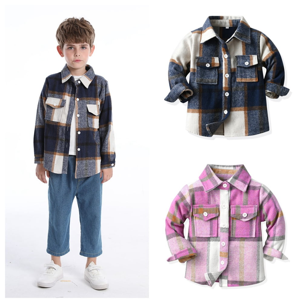 Baby Boys Girls Long Sleeve Plaid Jacket Toddler Kids Button Down Shirt ...