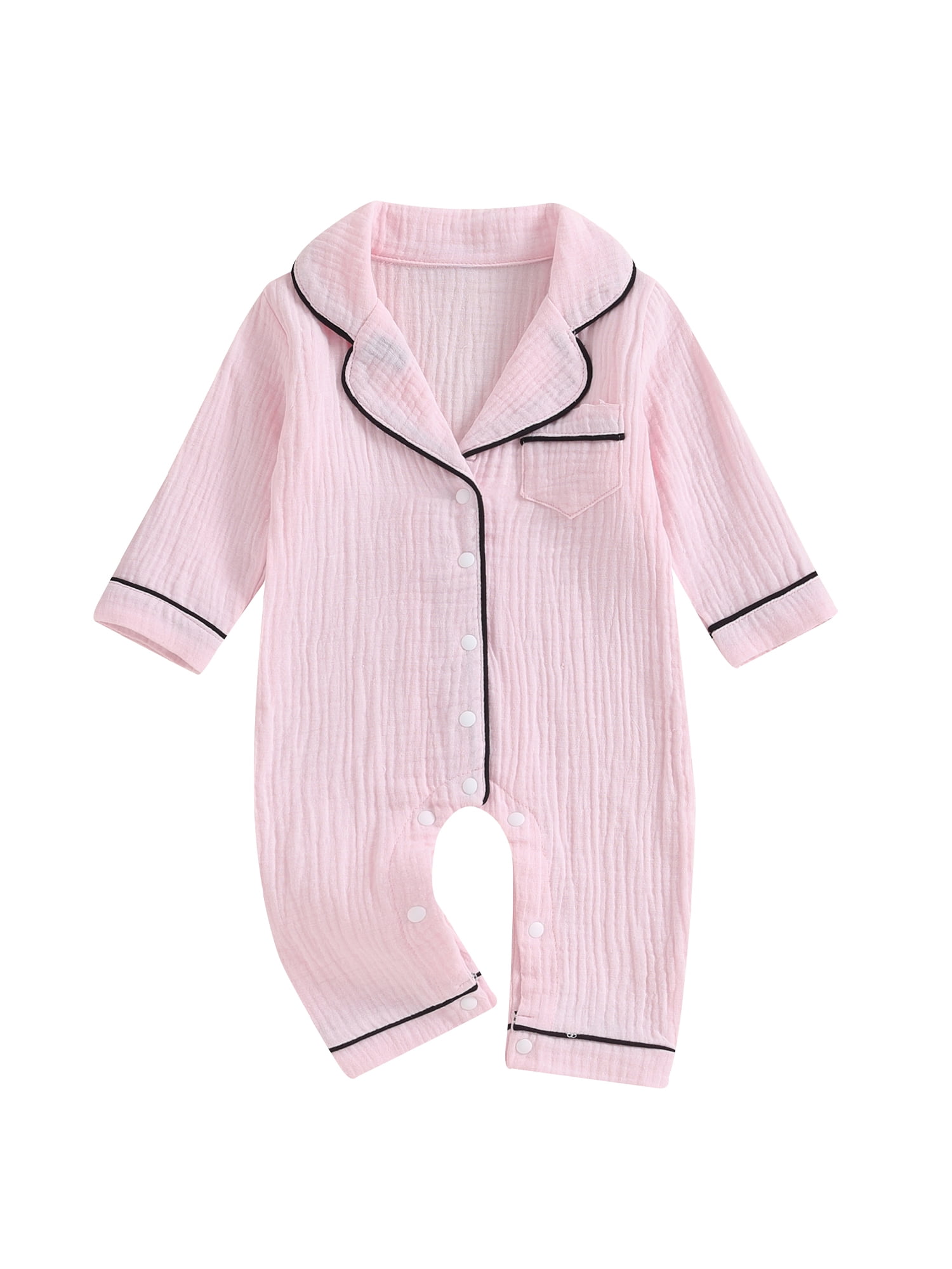 Baby Boys Girls One Piece Jumpsuits Long Sleeve Lapel Collar Button Down Rompers Newborn ...