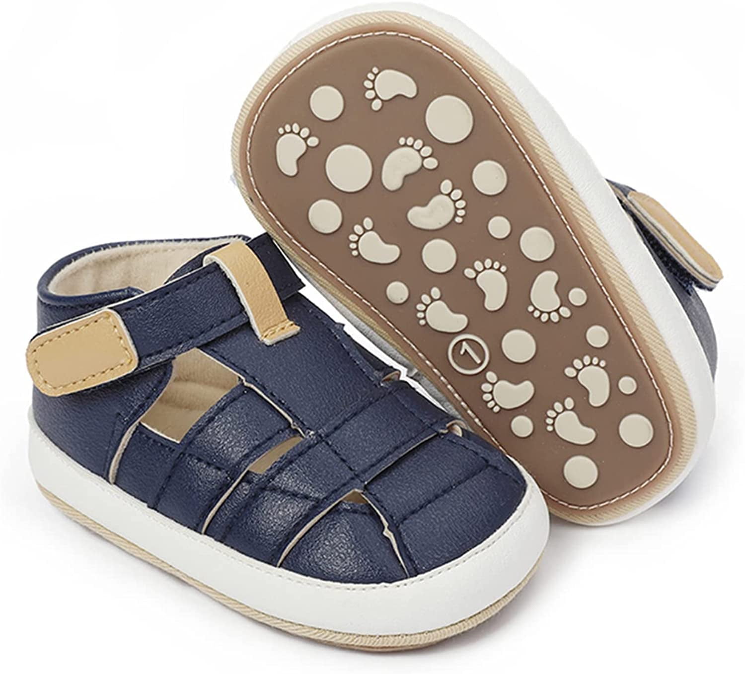 Baby Boys Girls Pu Leather Hard Bottom Walking Sneakers Toddler Rubber ...