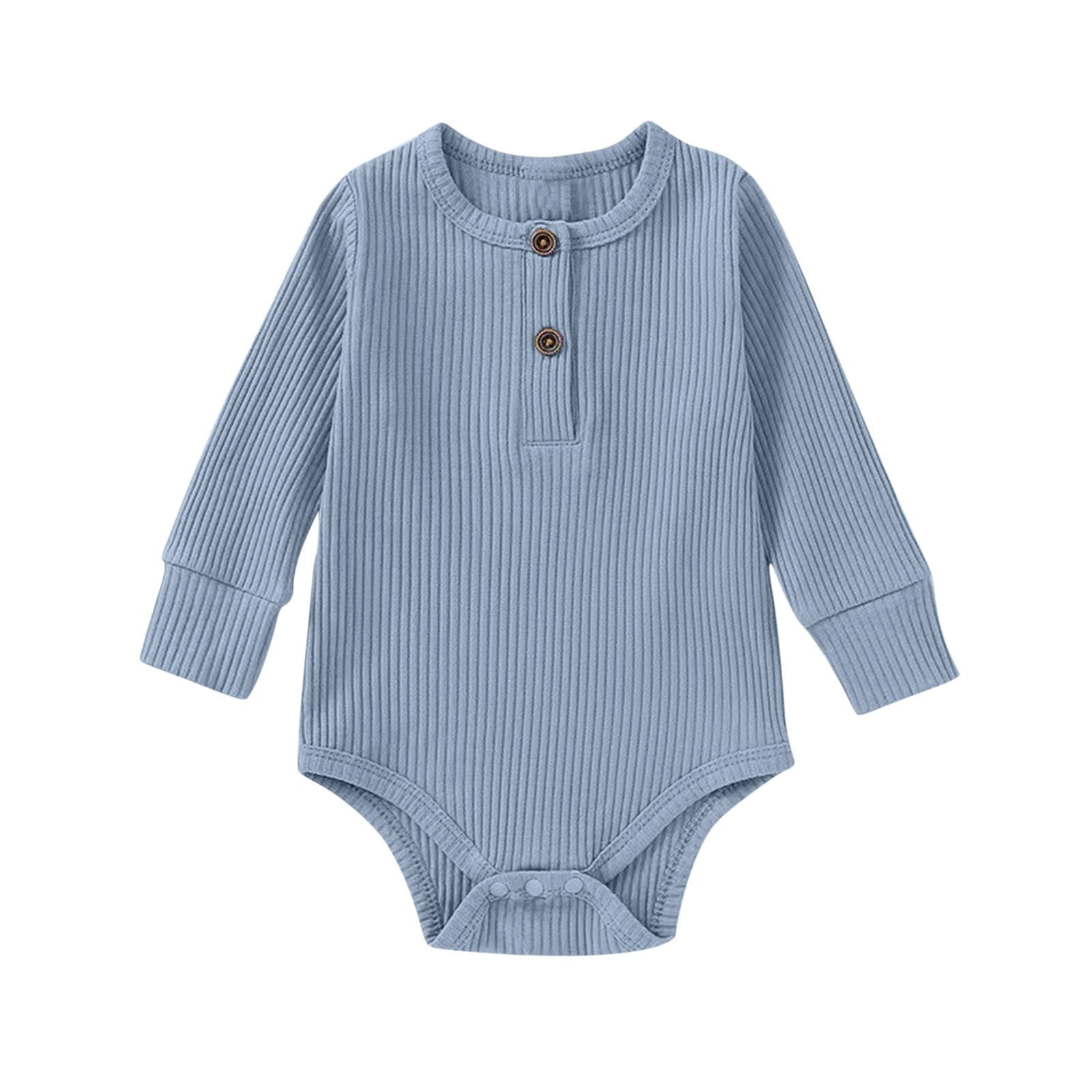 Baby Boys Girls Ribbed Knit Bodysuits Casual Cute Crrewneck Long Sleeve ...