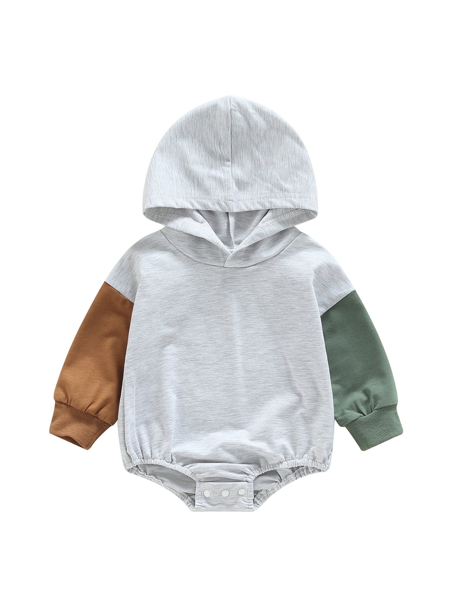 Baby Boys Girls Romper, Long Sleeve Hooded Contrast Color Bodysuit ...