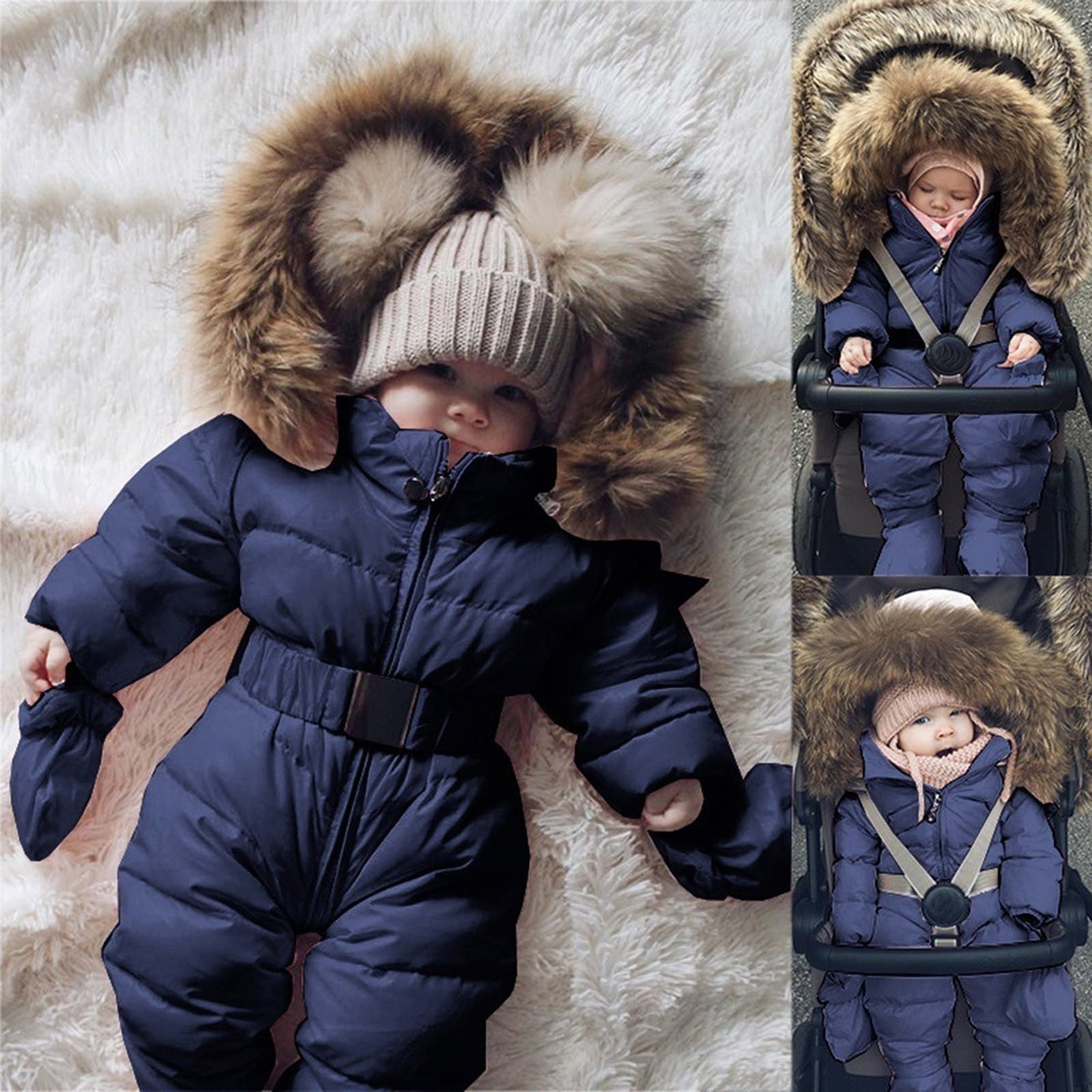 Baby Boys Girls Winter Snowsuit Coat Cute Romper Hooded Footie Warm Zipper Fleece Jumpsuit ...