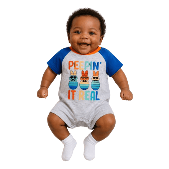 Baby Boys Gray "Peepin' It Real" Easter Bunny Graphic Romper - Walmart.com