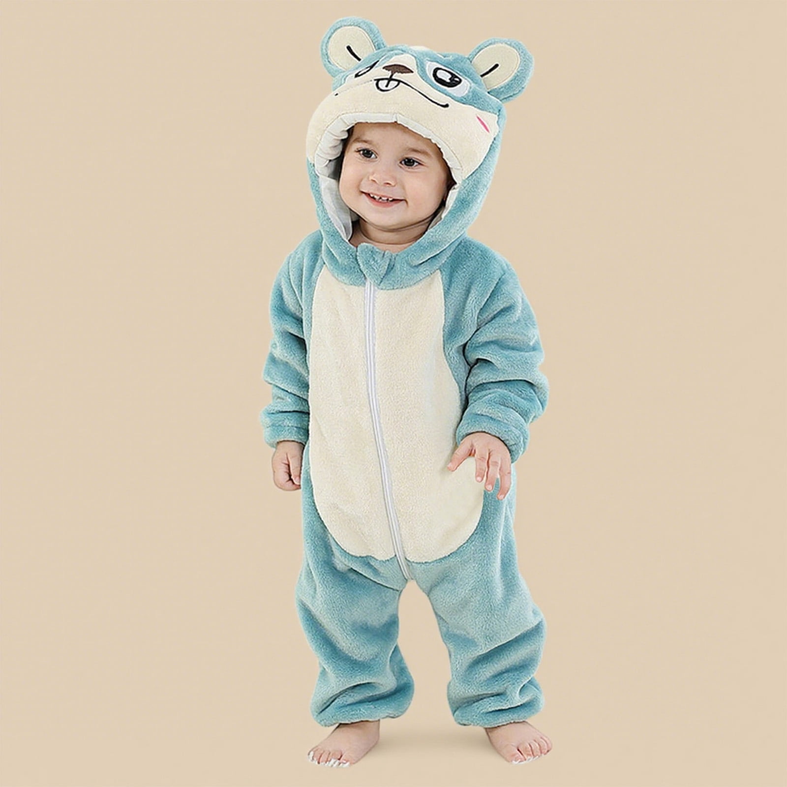 Baby Boys Hooded Jumpsuit Toddler Animal Outfits Baby Bodysuit Long ...