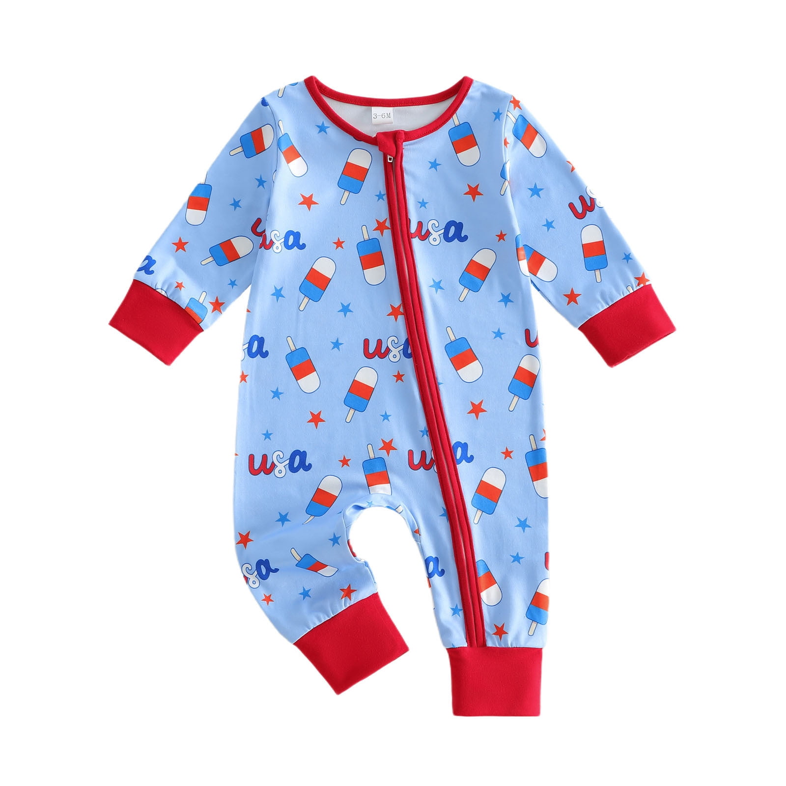 Baby Boys Independence Day Romper Jumpsuit Long Sleeve Full Zip Infant ...