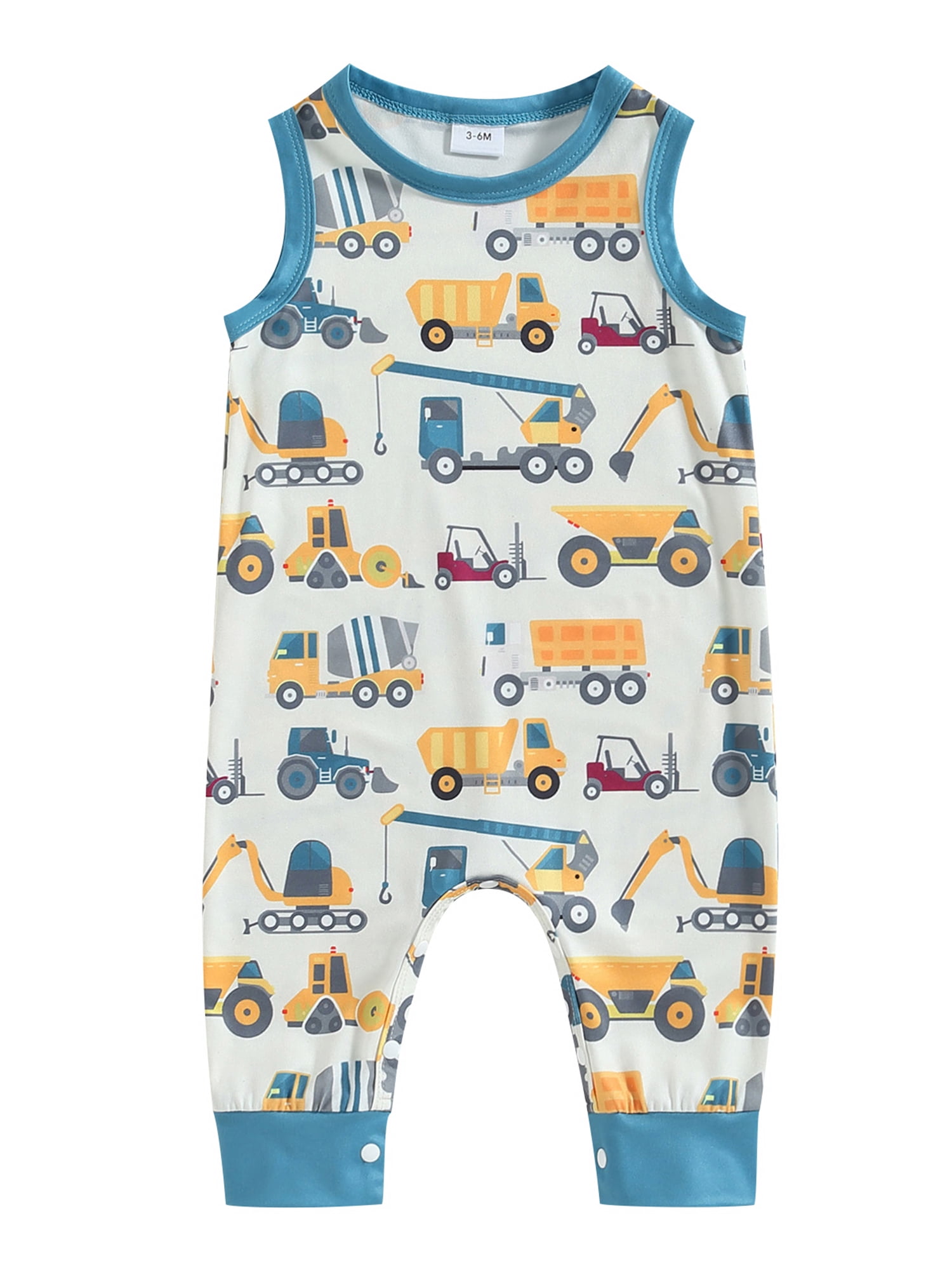 Baby Boys Jumpsuit, Sleeveless Crew Neck Engineering Car Print Summer ...