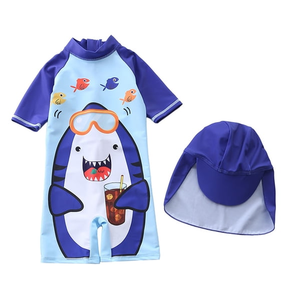 Baby Boys Kids Swimsuit Toddlers One Piece Zipper Swimwear with Hat ...