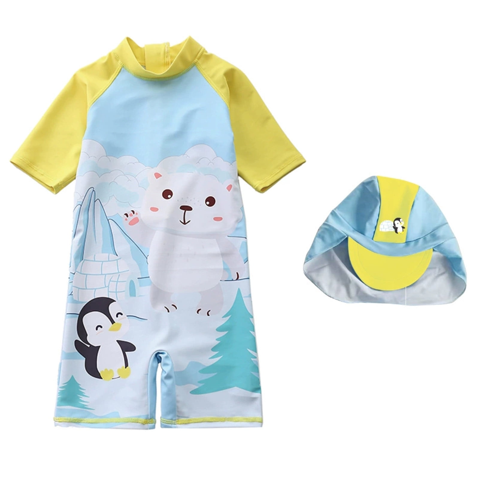 Baby Boys Kids Swimsuit Toddlers One Piece Zipper Swimwear with Hat ...