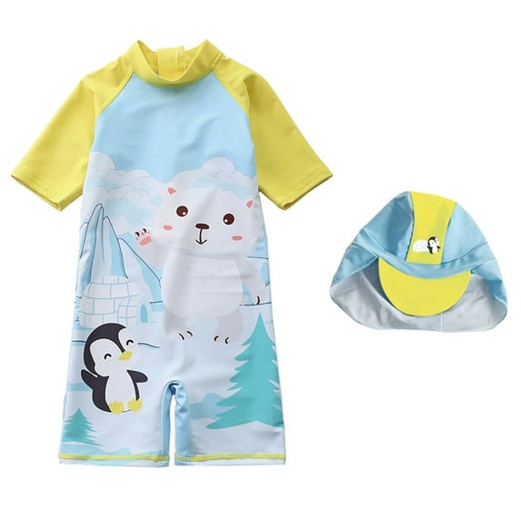Baby Boys Kids Swimsuit Toddlers One Piece Zipper Swimwear with Hat ...