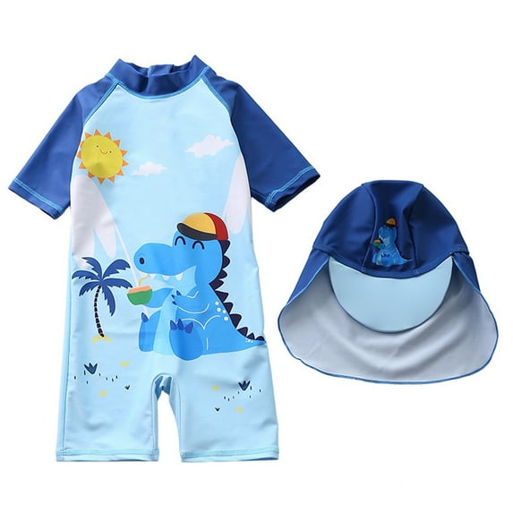 Baby Boys Kids Swimsuit Toddlers One Piece Zipper Swimwear with Hat ...