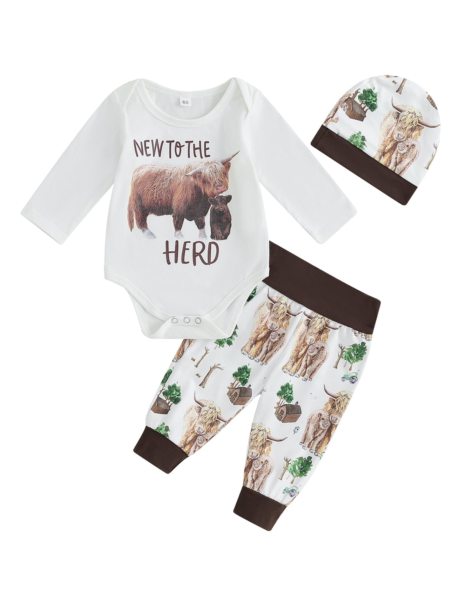 Baby Boys Outfit, Long Sleeve Letters Print Romper with Cow Print Pants ...