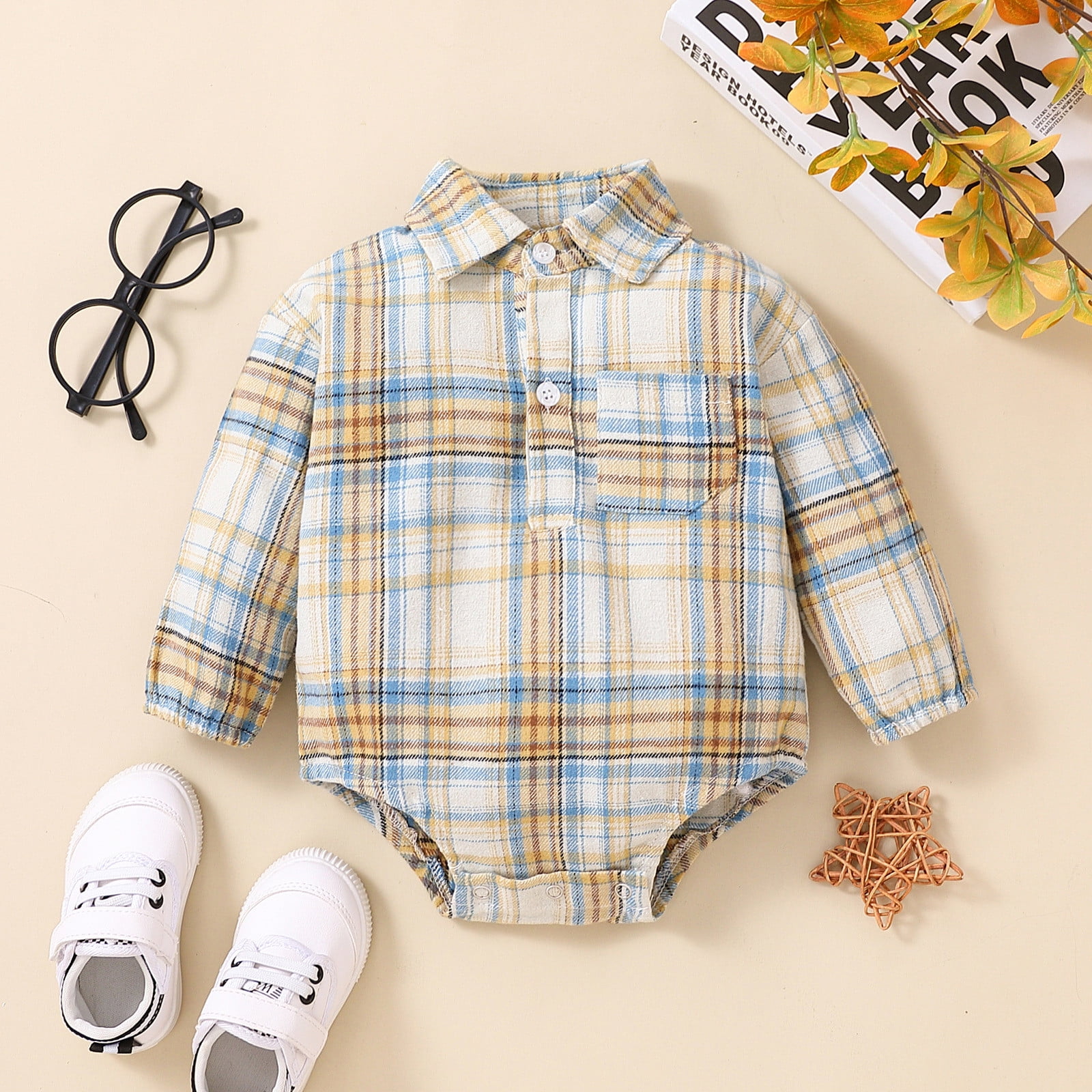 Baby Boys Plaid Long Sleeve Shirt Bodysuit Romper Gentleman Suit ...