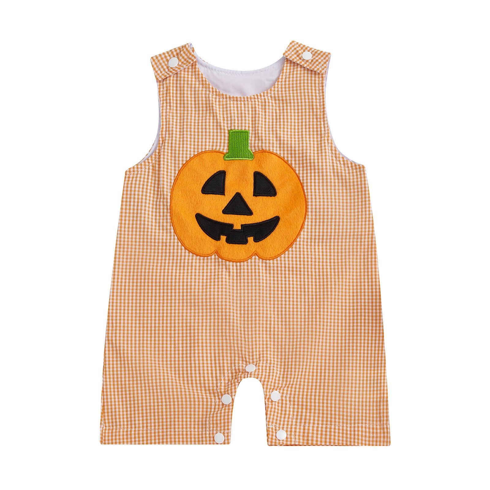 Baby Boys Pumpkin Embroidery Checkered Romper Jumpsuit Soft Halloween Toddler Casual Outfit 0-18 ...