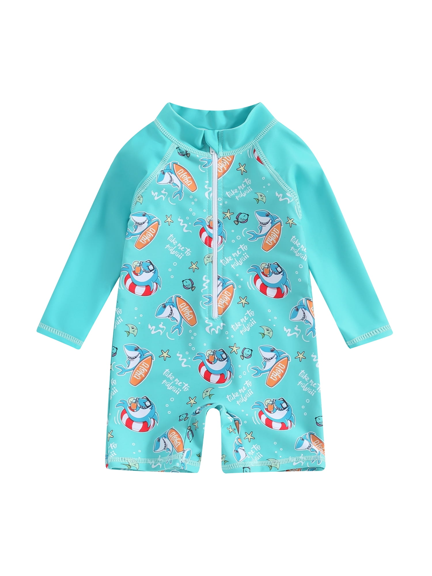 Baby Boys Rash Guard Swimsuit Rompers Zipper Long Sleeve Shark Print ...