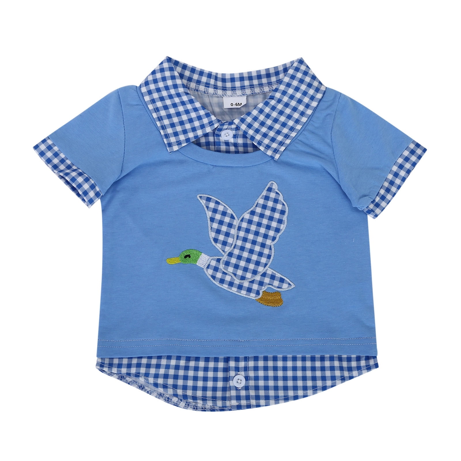 Baby Boys Shirts & Tops Cute Bird Embroidery Plaid Print Lapel Crew ...