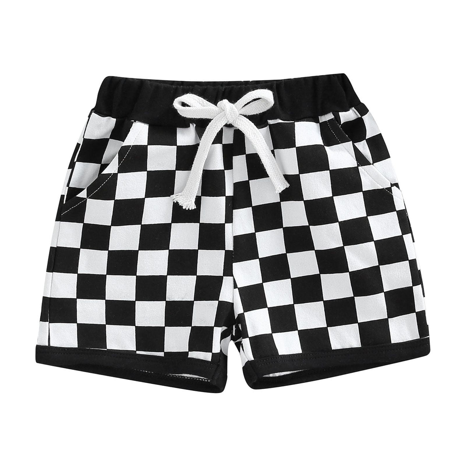 Baby Boys Shorts with Checkerboard Print, Elastic Waist Drawstring ...