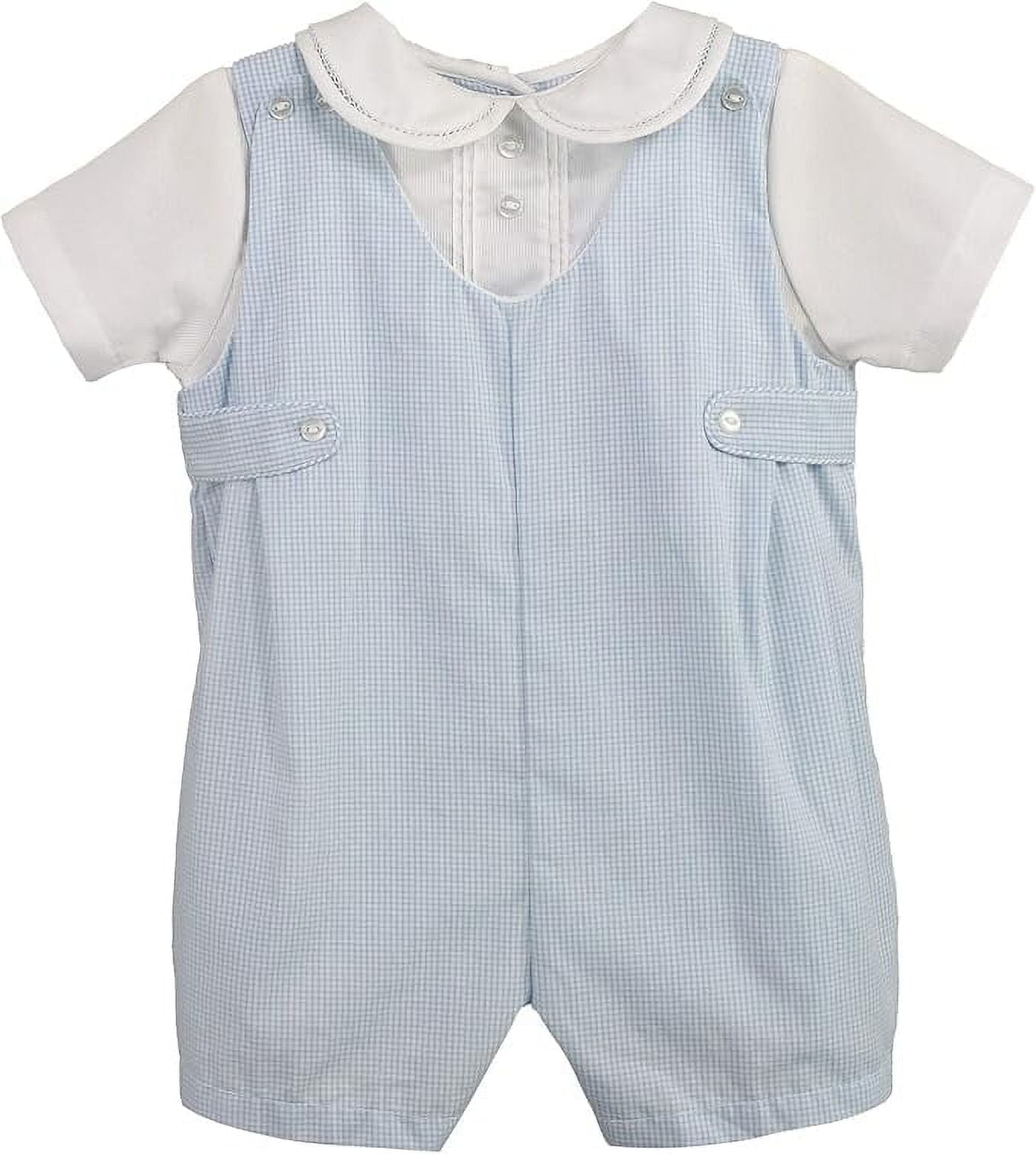 Baby Boys' Side Tab Pintuck Gingham Romper, Blue, 9 Month - Walmart.com