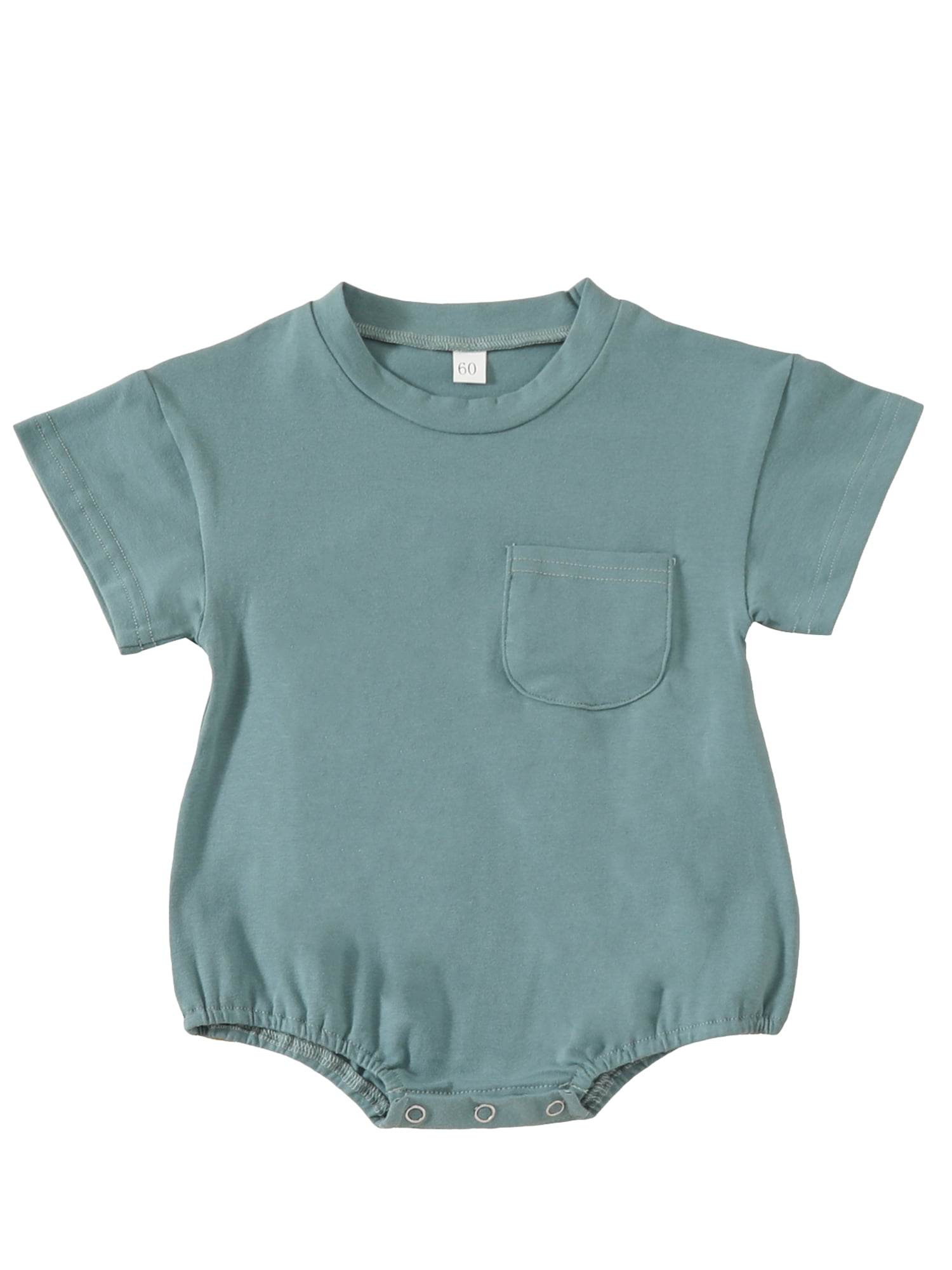 Baby Boys Solid Color Short Sleeve O Neck Playsuit with One Pocket ...