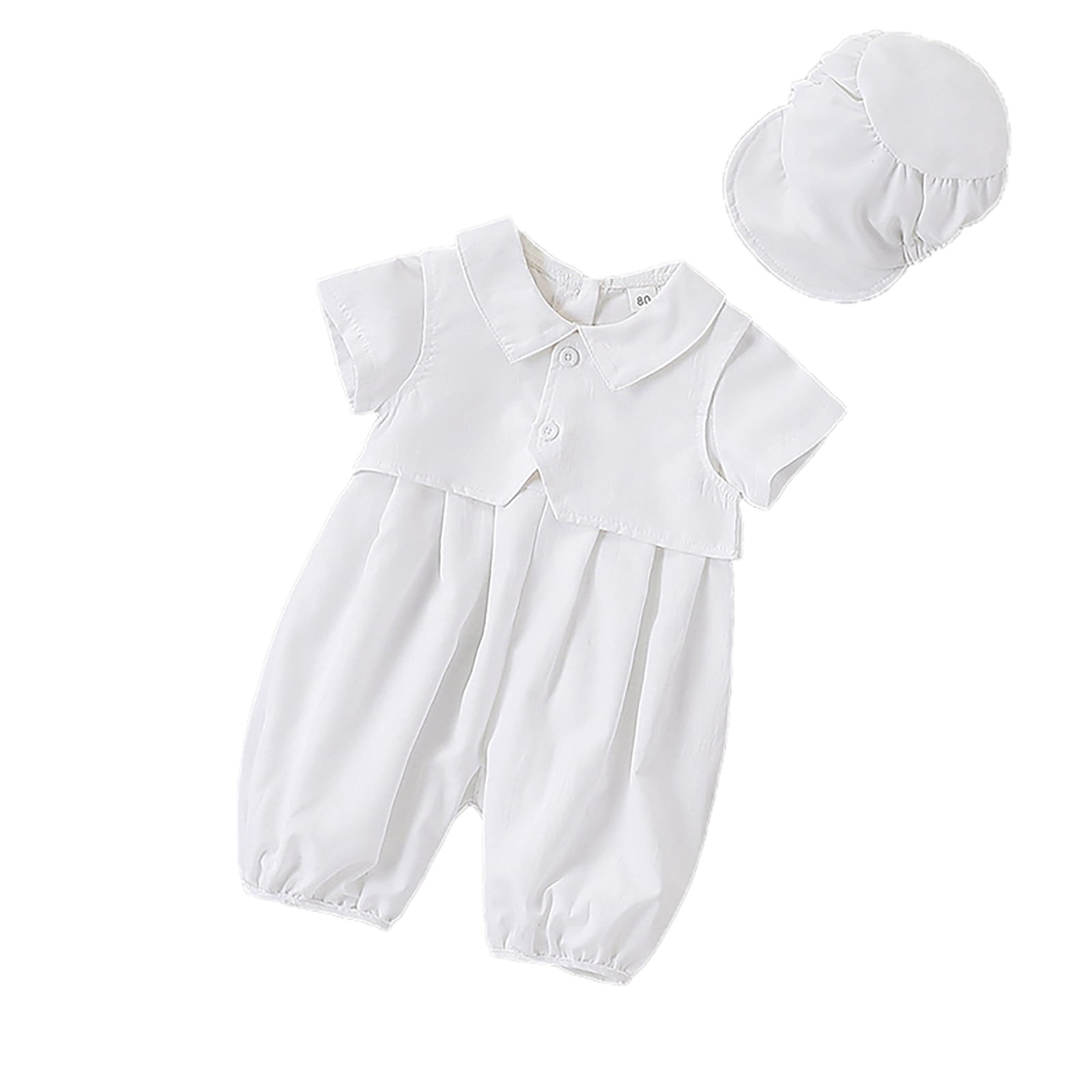 Baby Boys Summer Outfit Long Sleeve Romper with Hat White Jumpsuit ...