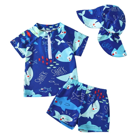 Baby Boys Three Piece Long Sleeve Swimsuit Cartoon Print with Sun Hat ...
