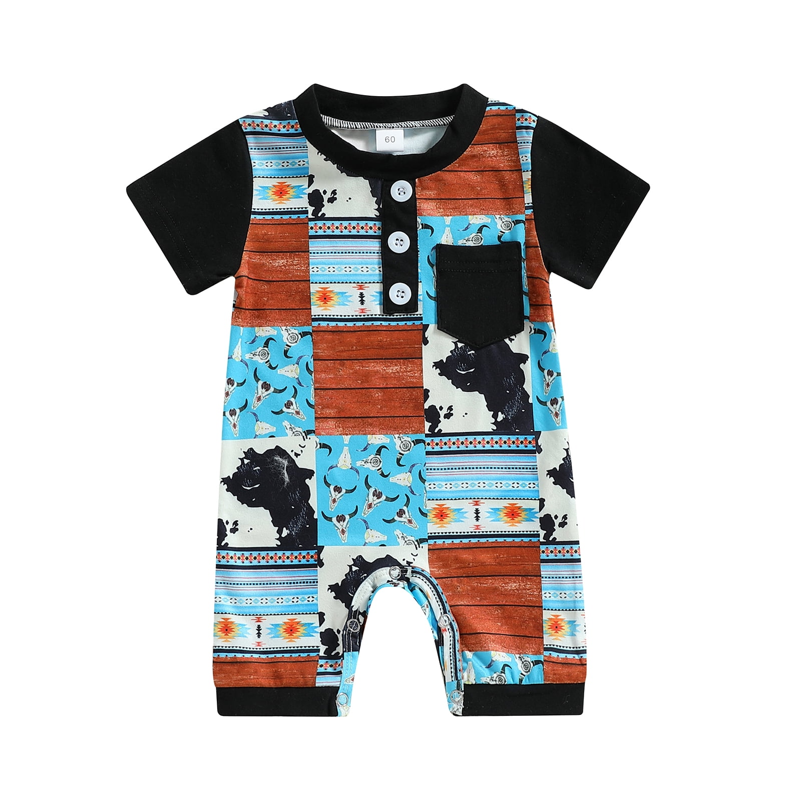 Baby Boys Western Baby Boy Girl Summer Clothes Cow Print Onesie Short Sleeve Romper Playsuit ...
