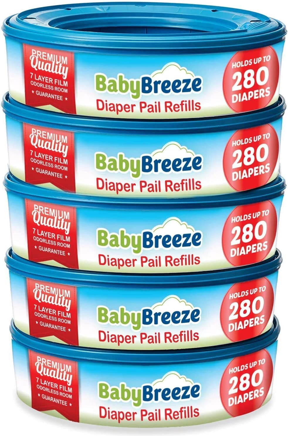 Baby Breeze Diaper Pail Refills, 5 Pk, 1400 Ct for Diaper Genie Pails ...