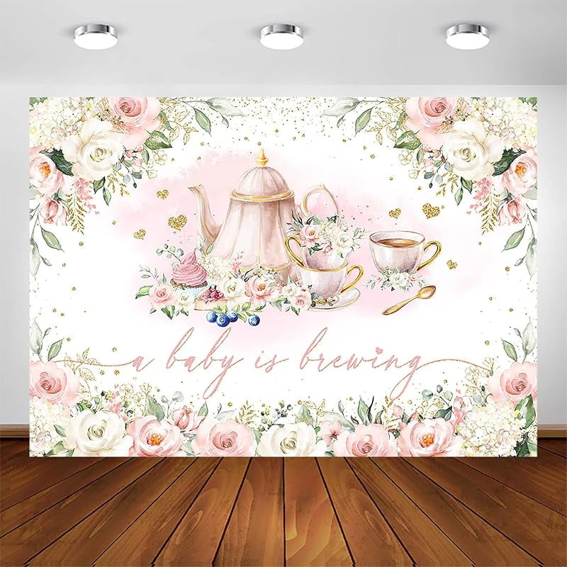 A Baby is Brewing Baby Shower Backdrop Tea Party Theme Girls Baby ...