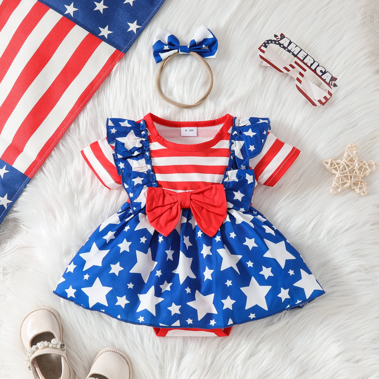 Baby Bubble Romper Independence Day Baby Girl Outfit Flag Star Print ...