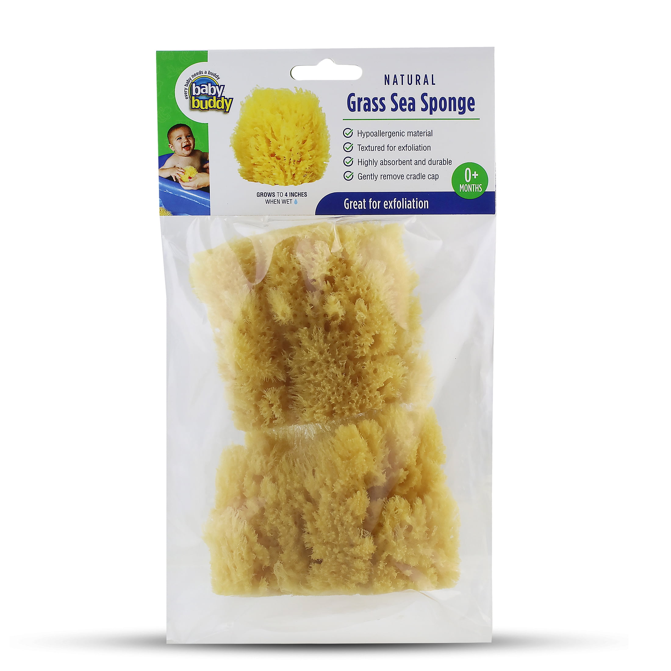 Baby Buddy Bathing Time Natural Sea Sponge, 4in Soft Grass Sponge for ...