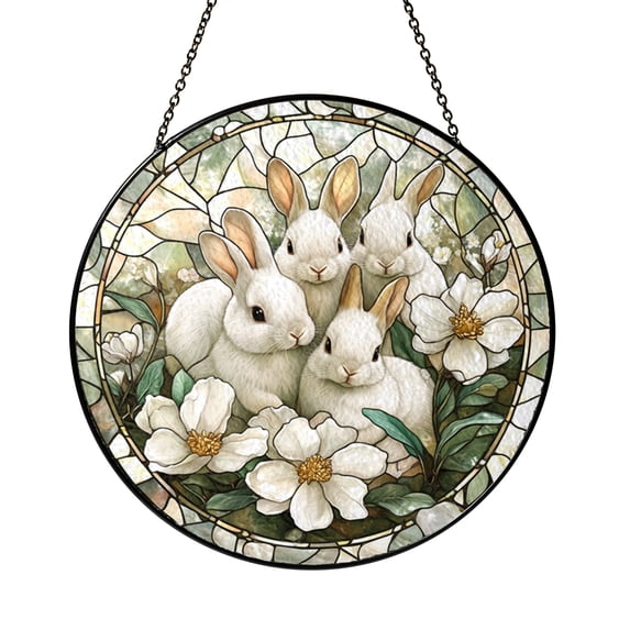 Baby Bunny Floral Stained Glass Suncatcher, Spring Window Art Hanging ...
