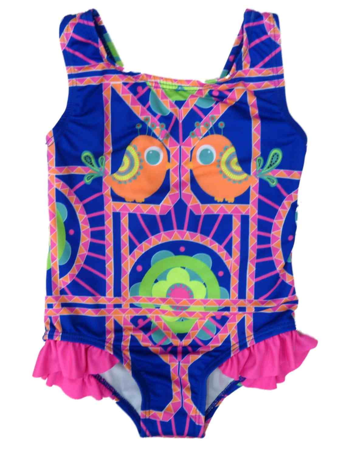 Baby Buns Toddler Girls 1 PC Multi Birdie & Flower Print Swim Suit ...