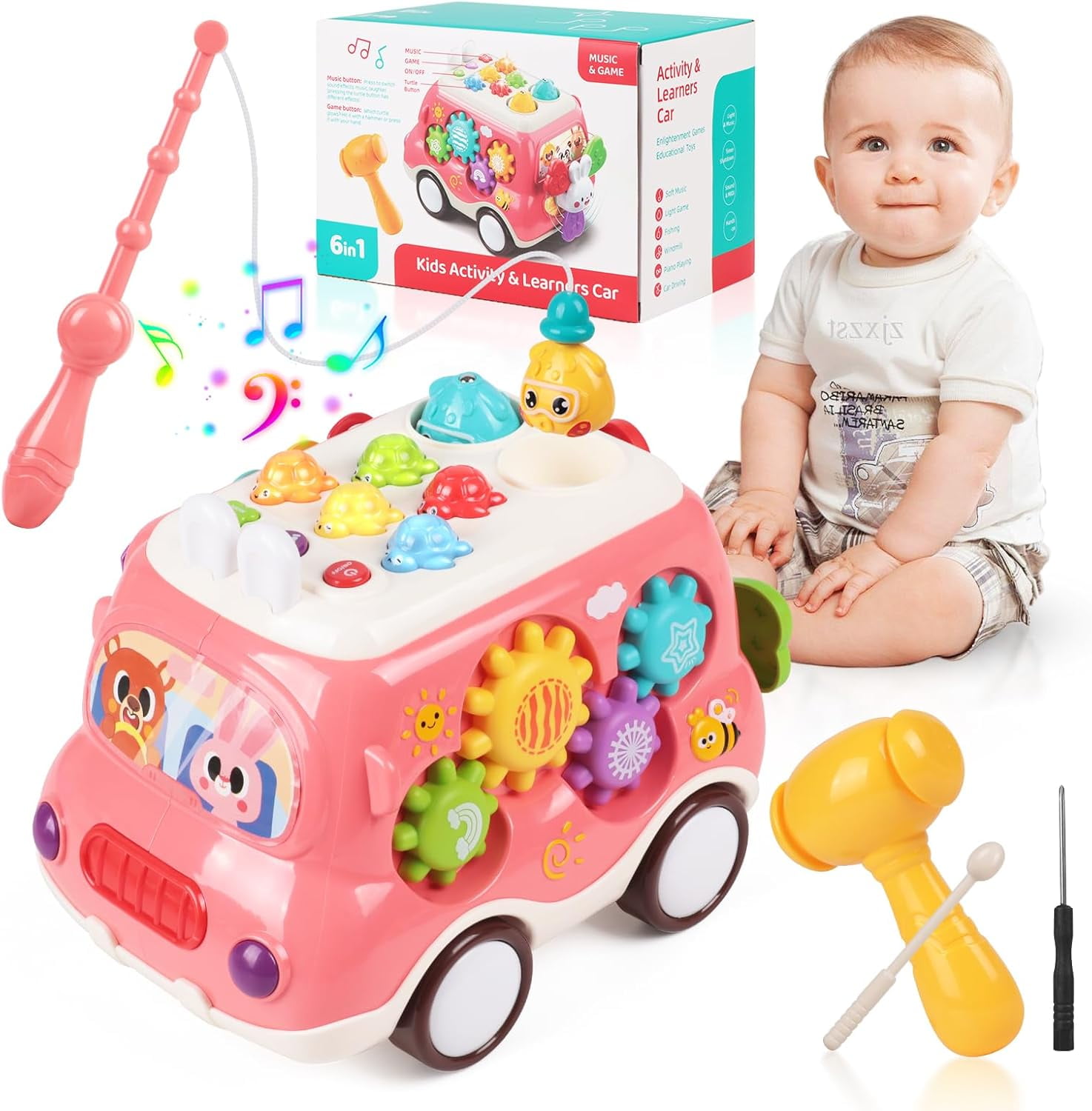 Baby Bus Montessori Musical Toy for 1~3 Years Toddlers with Sound ...