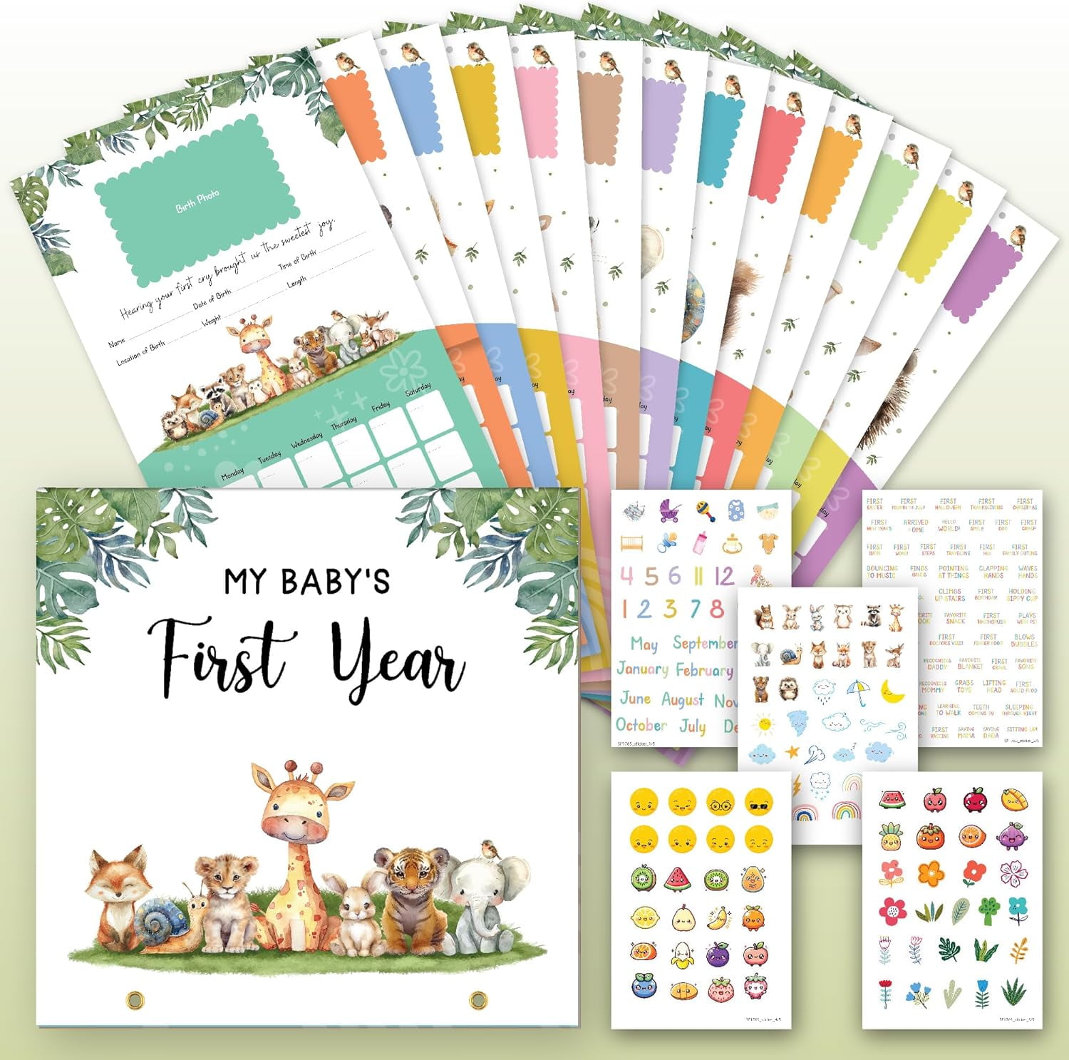 Baby Calendar First Year With Stickers - Baby First Year Memory Book ...