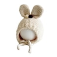Baby Caps with Tie Warm Lining Furry Pompoms Rabbits Ears Hat ...