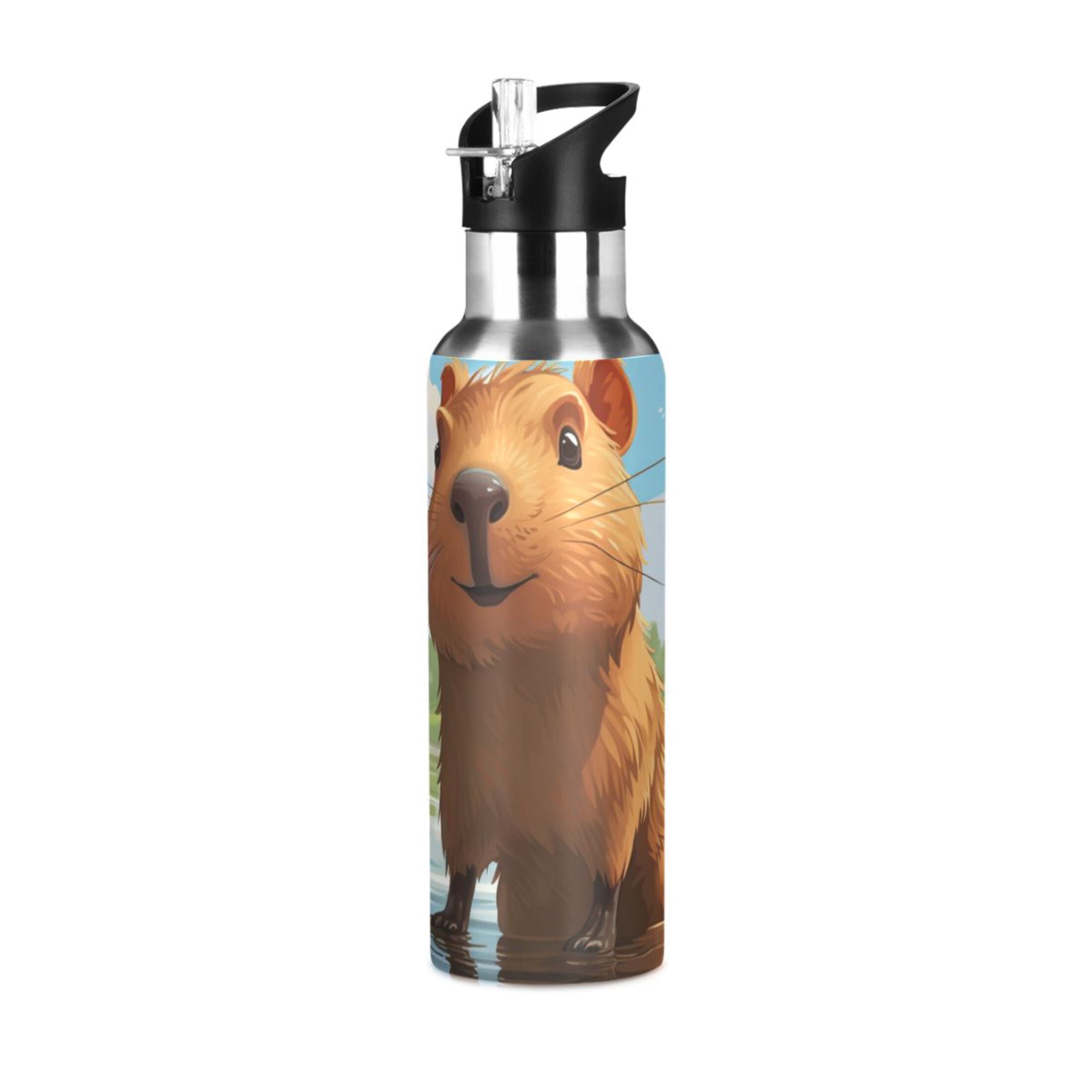 Baby Capybara in WaterSports Bottle with Straw Stainless Steel Water ...