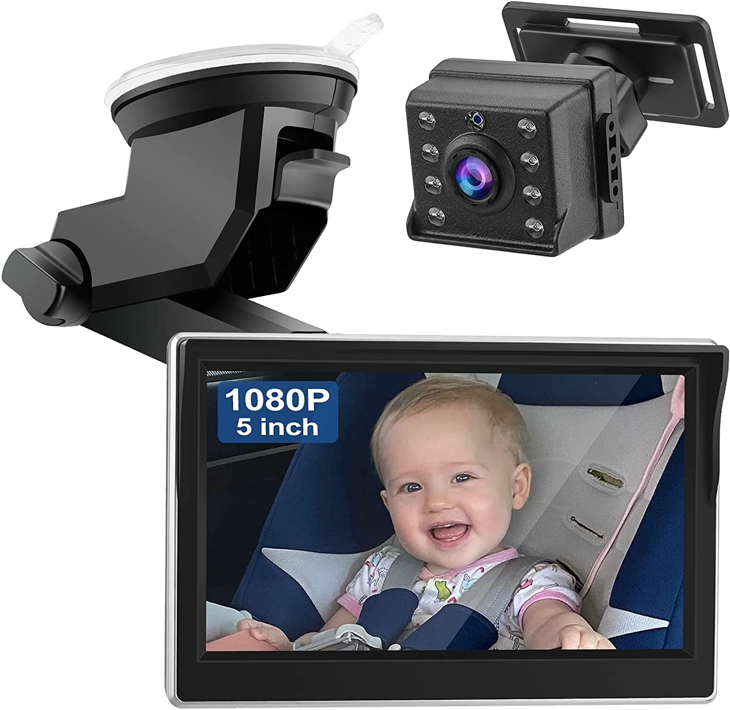 Baby Car Back Seat Camera, 5" HD 1080P Monitor Screen Camera Night ...