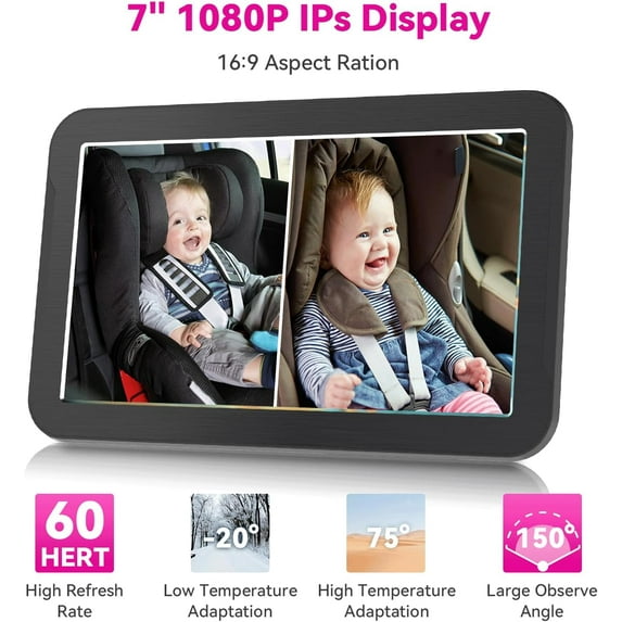 Baby Car Camera for 2 Kids, 7" 1080P Split-Screen Monitor, Dual Rear ...