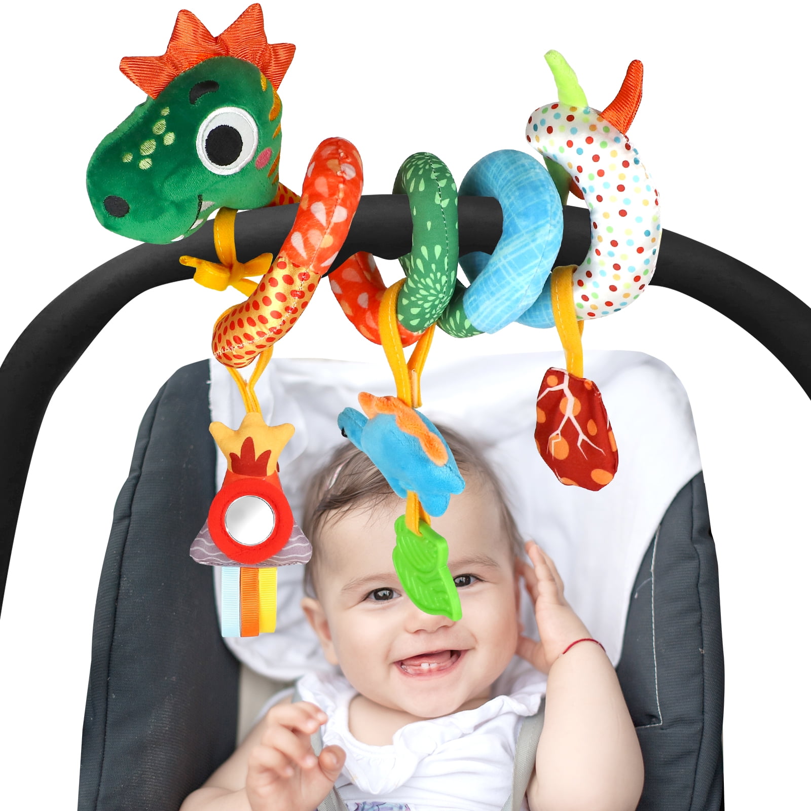 Baby Car Seat Toys, Baby Toys with Teething & Sensory Toys, Dinosaur ...