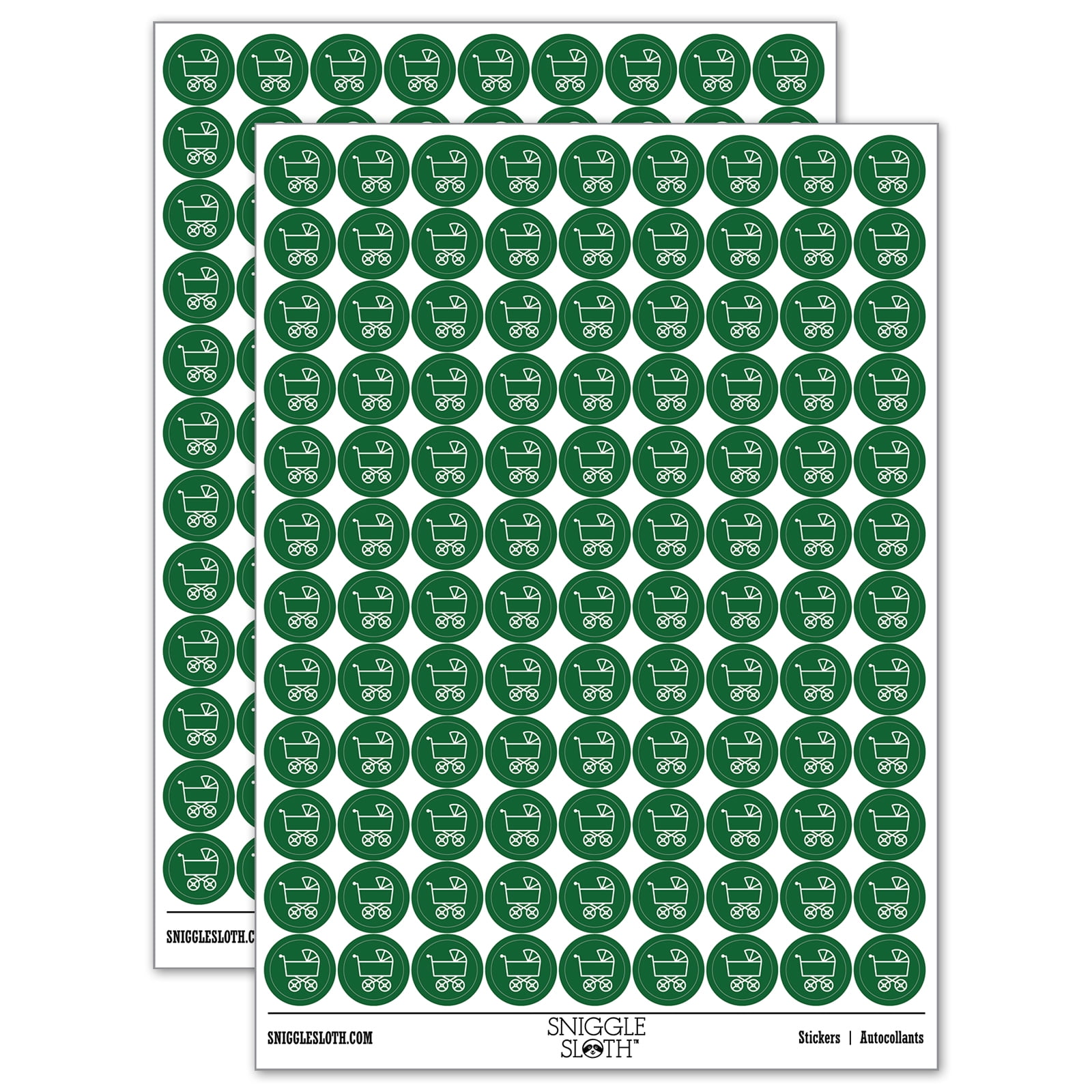 Baby Carriage Pram Stroller 200+ Round Stickers - Dark Green - Matte ...