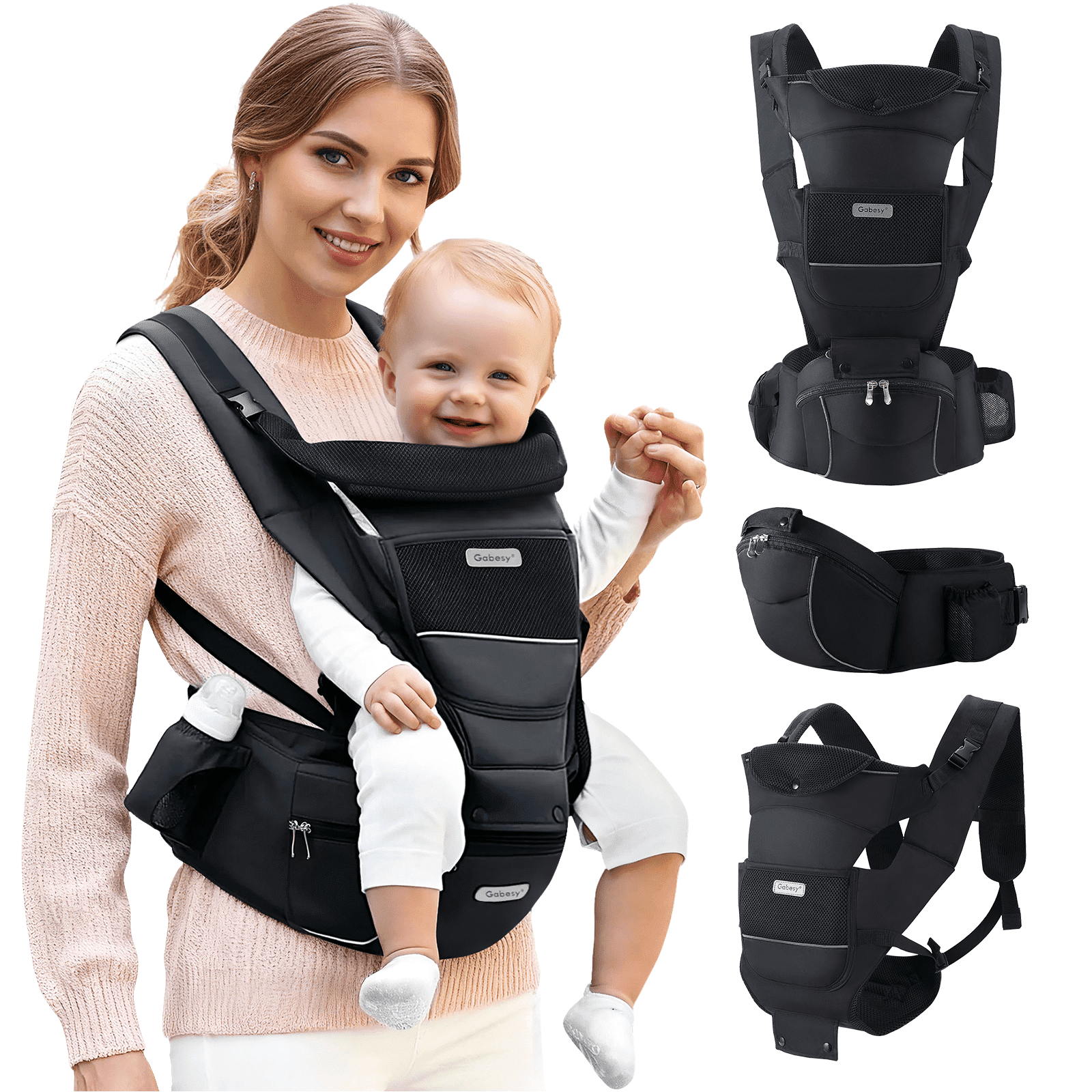 Baby Carrier with Hip Seat Ergonomic M Position 6-in-1 Baby Wraps ...