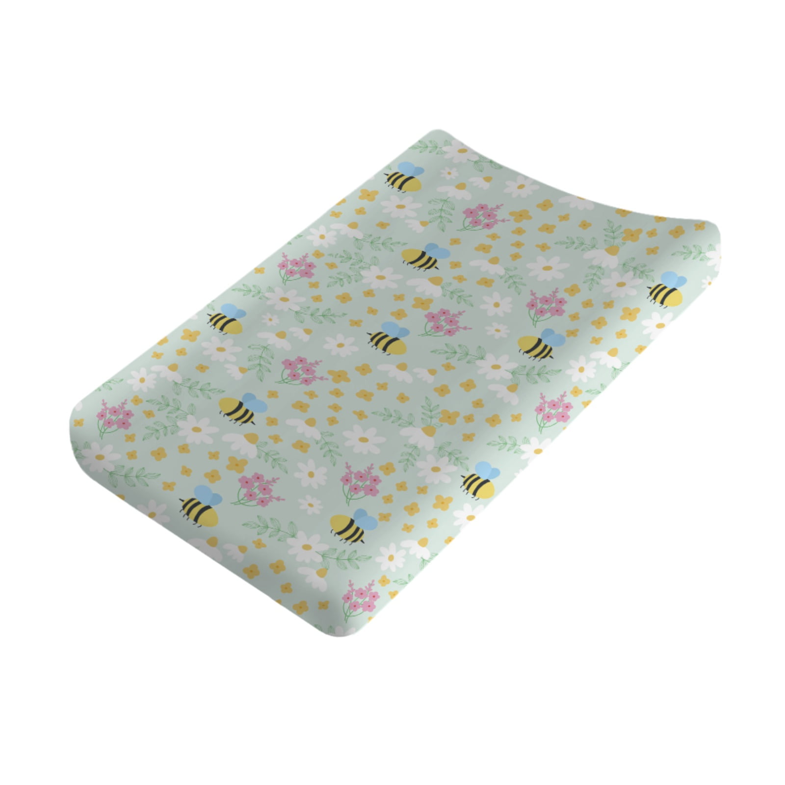 Baby Cartoon Bees Wildflowers Changing Pad Covers Bee Floral Leaves ...