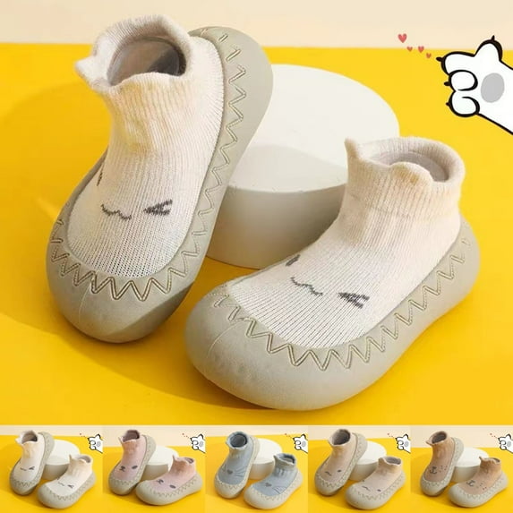 Baby Cartoon Faces Barefoot First Walking Shoes With Wide Toe Box Baby ...