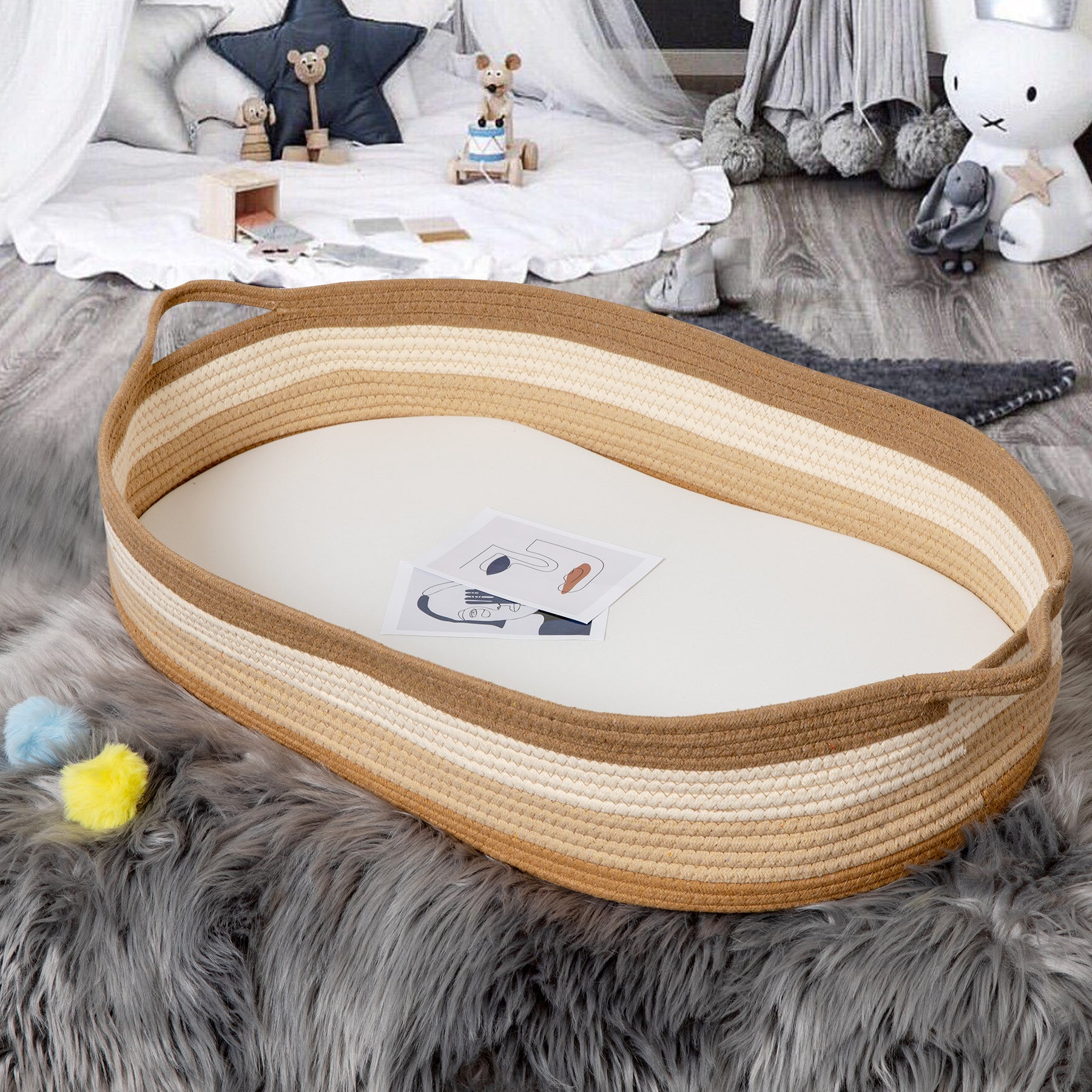 Baby Changing Basket in Boho Rainbow Color - Changing Table Topper and ...