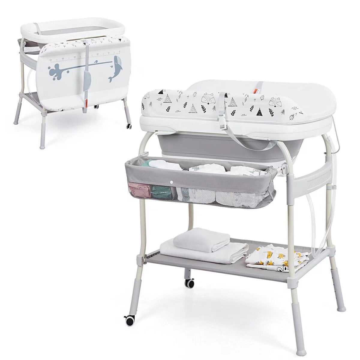 Baby Changing Table with Bathtub, Foldable Infant Diaper Changing ...